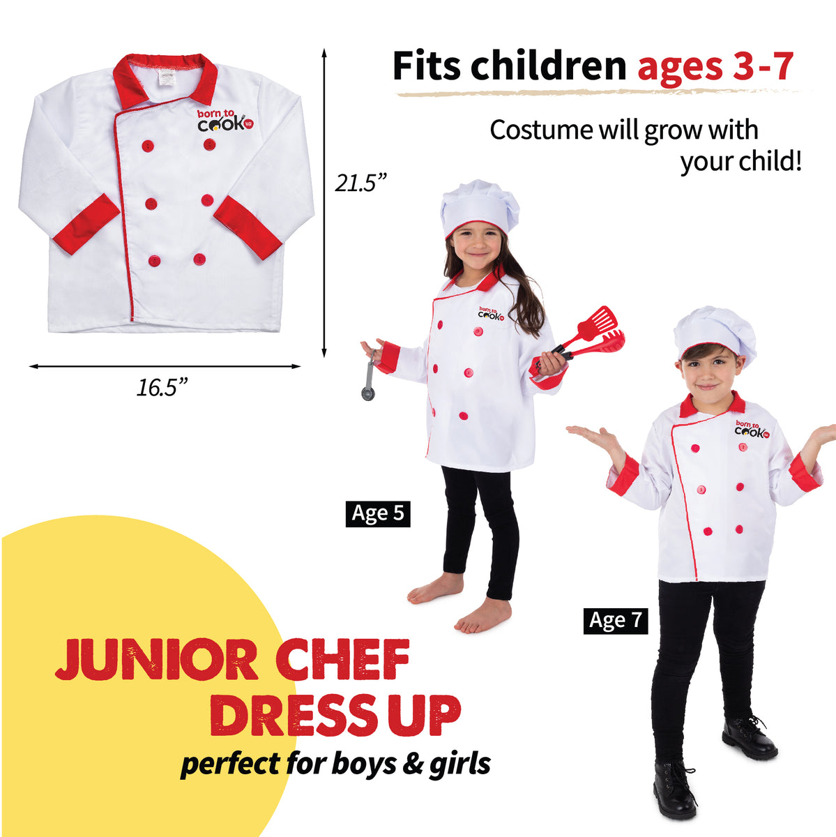 Born Toys Chef Costume for Kids w/ Chef Hat for Kids Ages 3-7, Kids Ki ...
